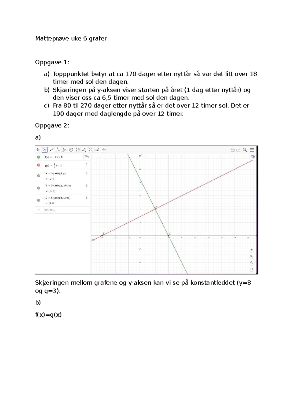 Matteprøve 3 - uke 6: Grafer og Daglengder Analysert - Studocu