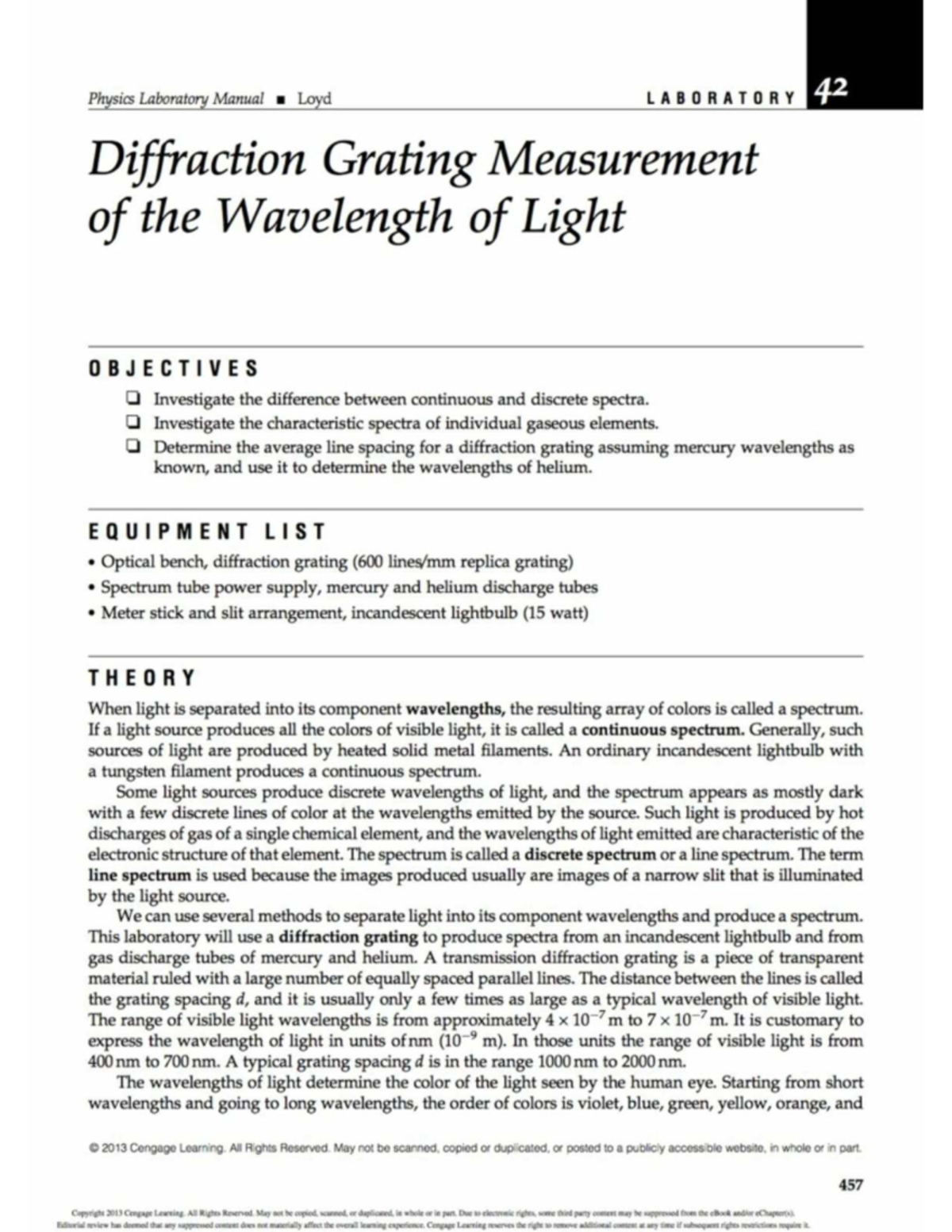 Lab 42: Diffraction Grating & Wavelength Measurement in Physics - Studocu