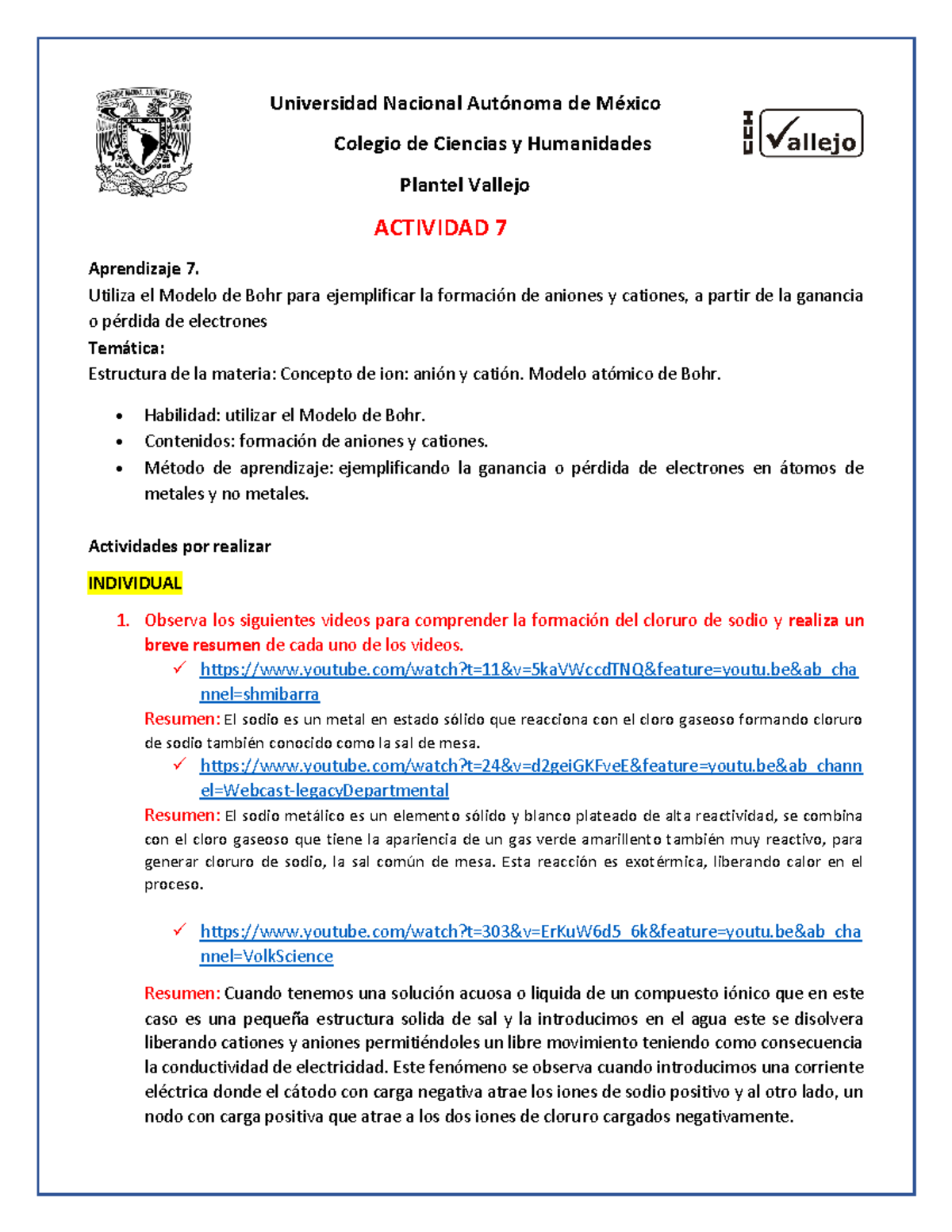 Apuntes sobre el Modelo de Bohr y formación de Iones (Actividad 7 ...