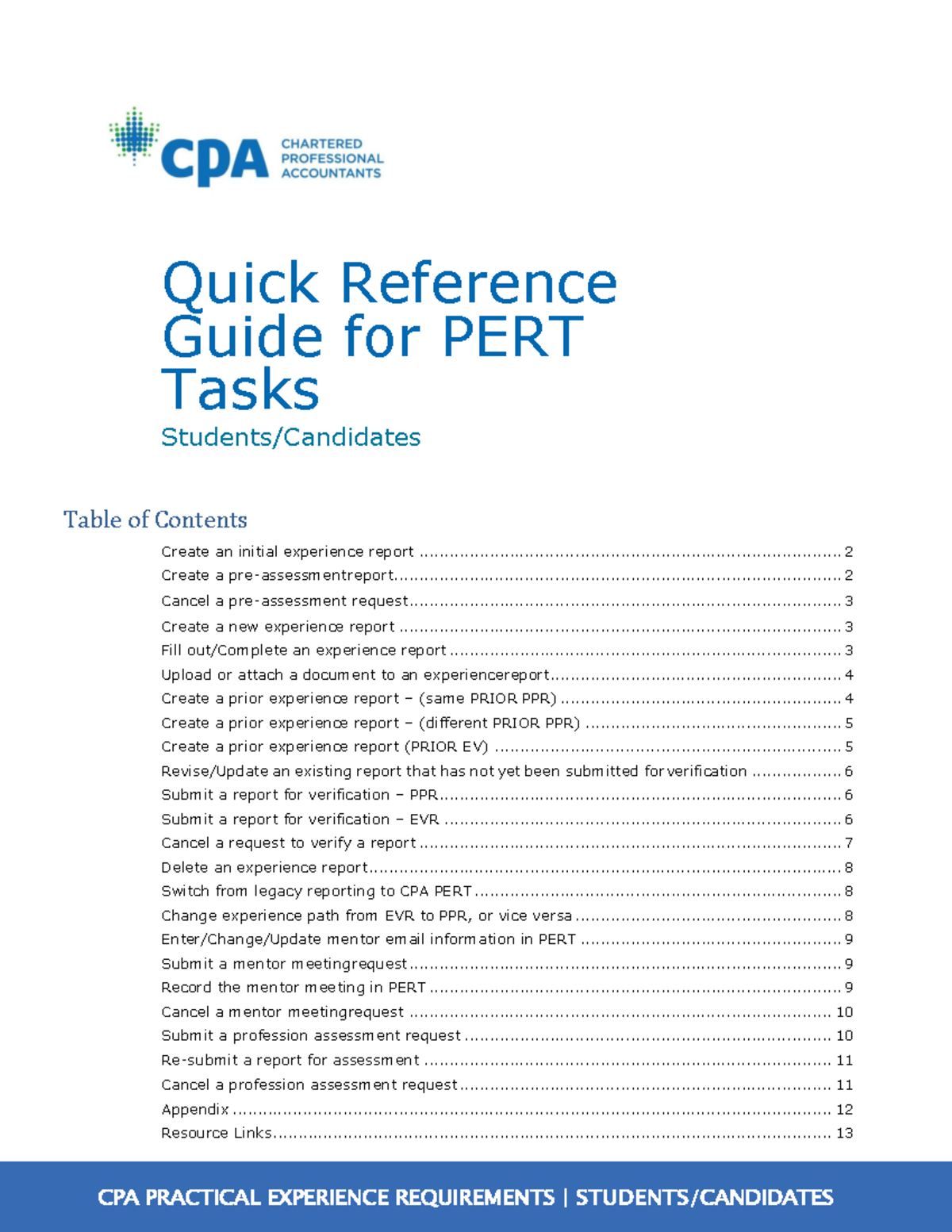 PERT Quick Reference Guide for Students: Experience Reporting ...