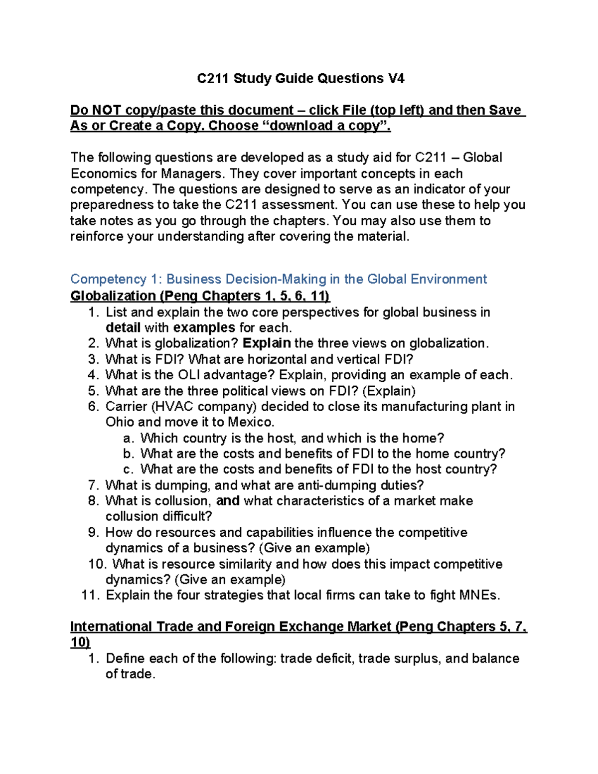 C211 Final Exam Study Guide: Global Economics & Key Concepts - Studocu