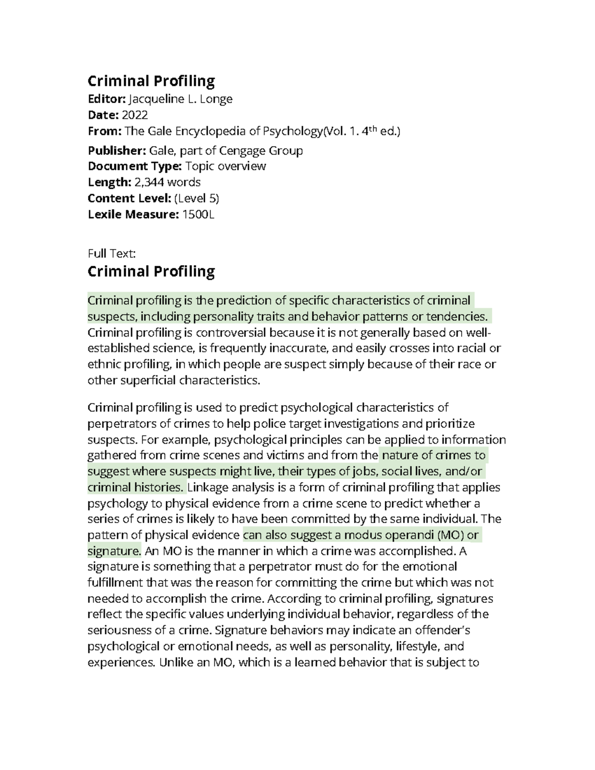 Criminal Profiling Overview: Insights and Controversies in Criminology ...