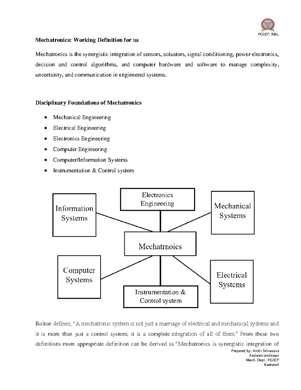Mechatronics Concepts and Applications: Lecture Notes for ME101 - Studocu