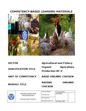 CBLM- organic chicken LO02 - COMPETENCY-BASED LEARNING MATERIALS SECTOR Agricultural and Fishery ...