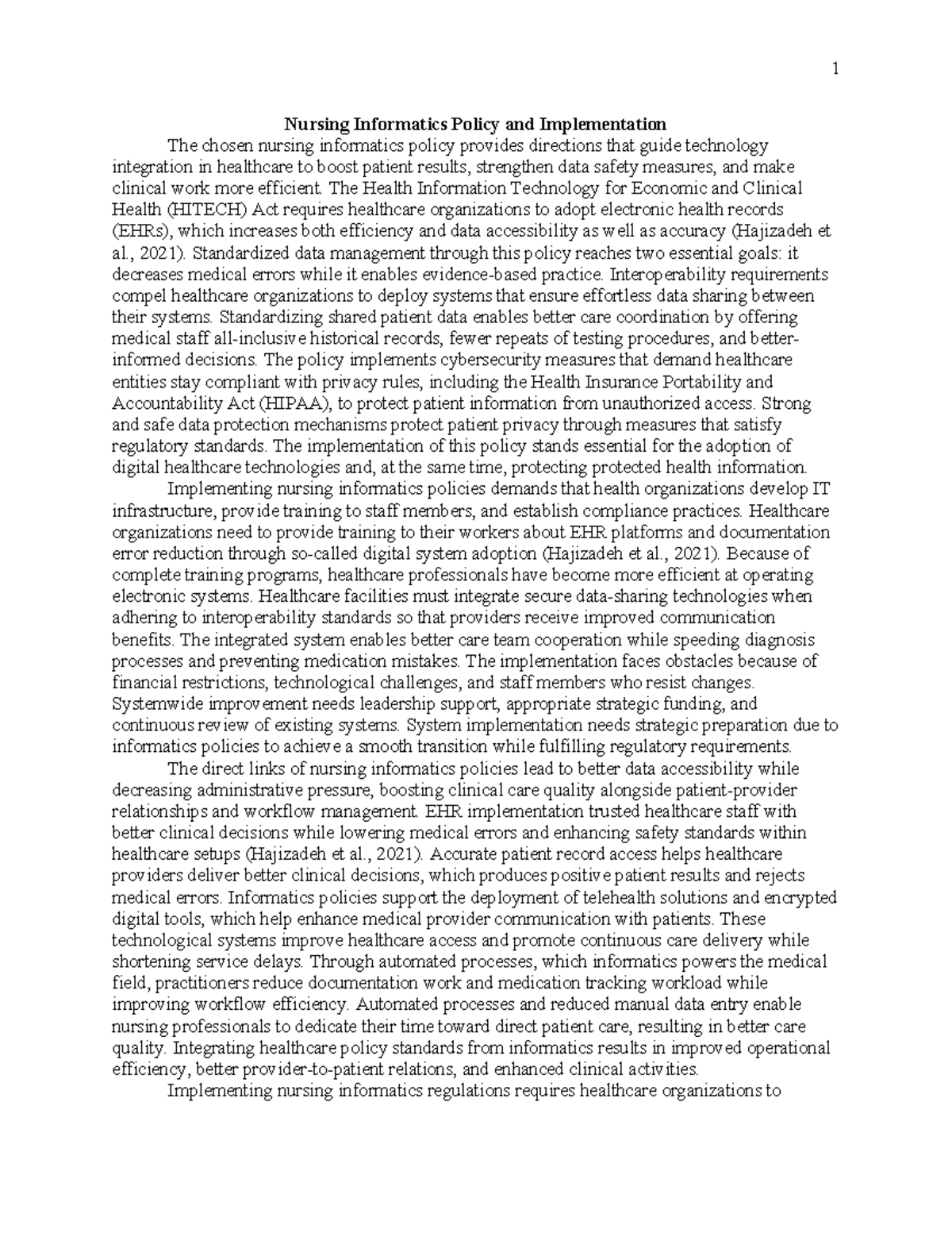 Nursing Informatics Policy Implementation: Enhancing Patient Care ...