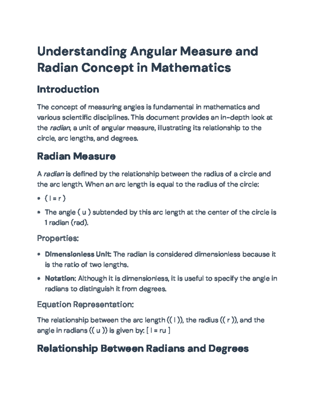 Understanding Radian Measure in Mathematics: Concepts & Applications ...