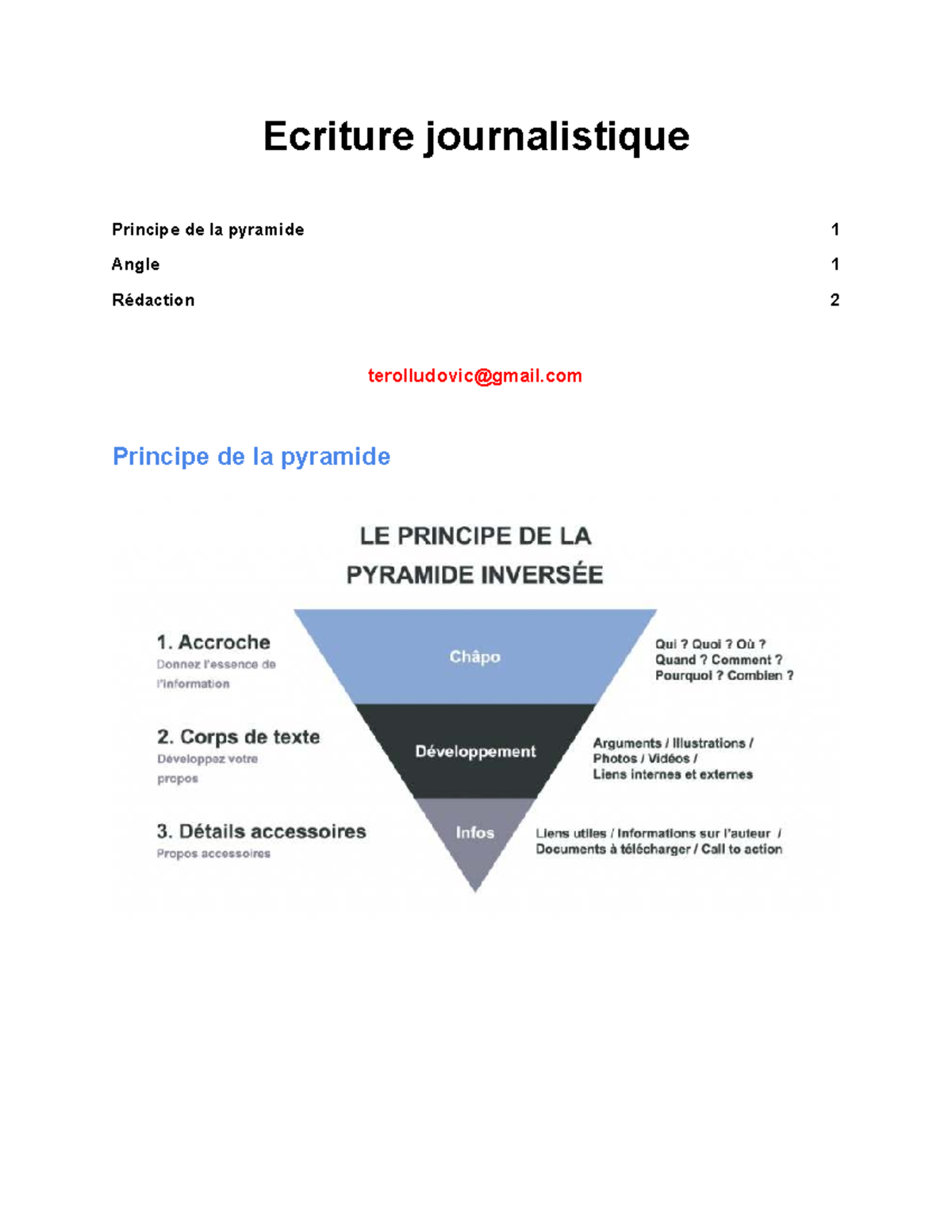 Ecriture Journalistique: Principes de la Pyramide et Rédaction - Studocu