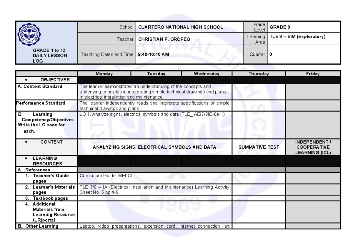 Week 4 new - Daily lesson log - GRADE 1 to 12 DAILY LESSON LOG School ...