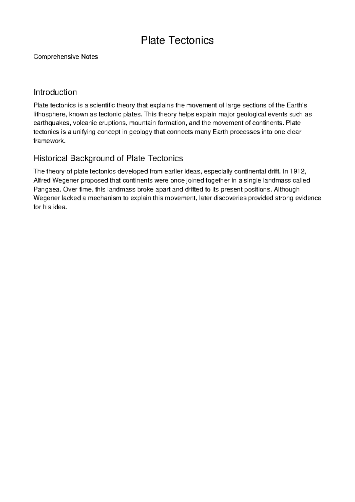 Plate Tectonics (GEOL 101) Comprehensive Study Notes - Studocu