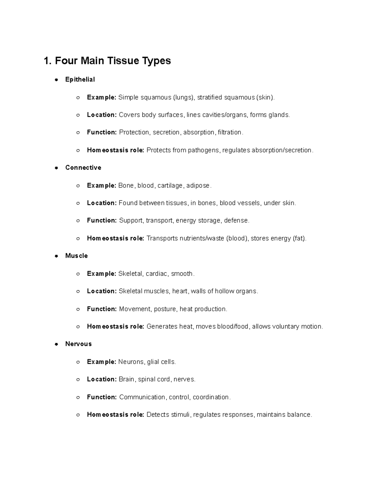 Human Anatomy: Tissue Types, Integumentary & Skeletal Systems Notes ...