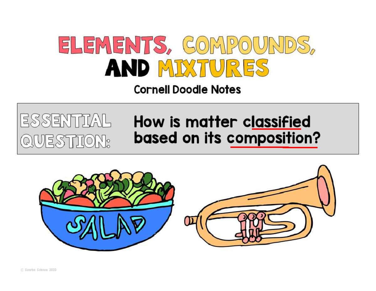 Elements, Compounds, and Mixtures: Cornell Notes for Matter - Studocu