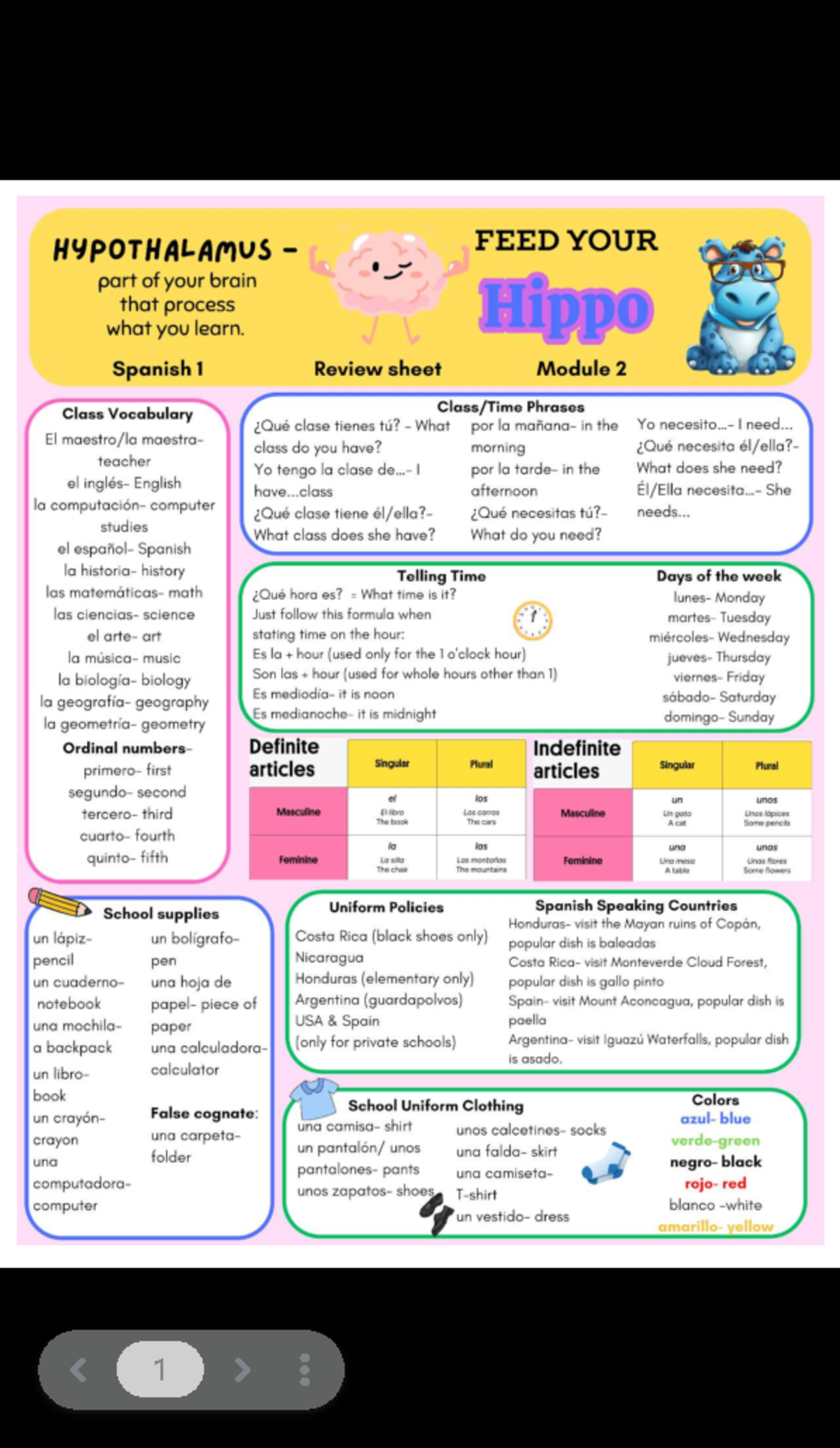 V24 Spanish 1 Module 2 Review: Vocabulary & Phrases - Studocu