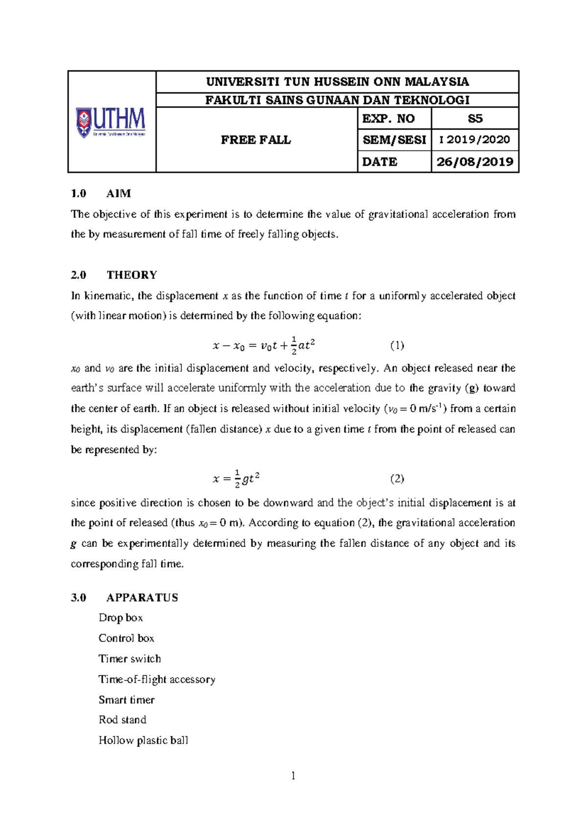 Free Fall Experiment (S5) - Determining Gravitational Acceleration ...