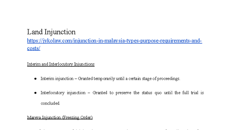 Land Injunctions: Overview of Interim and Interlocutory Types - Studocu