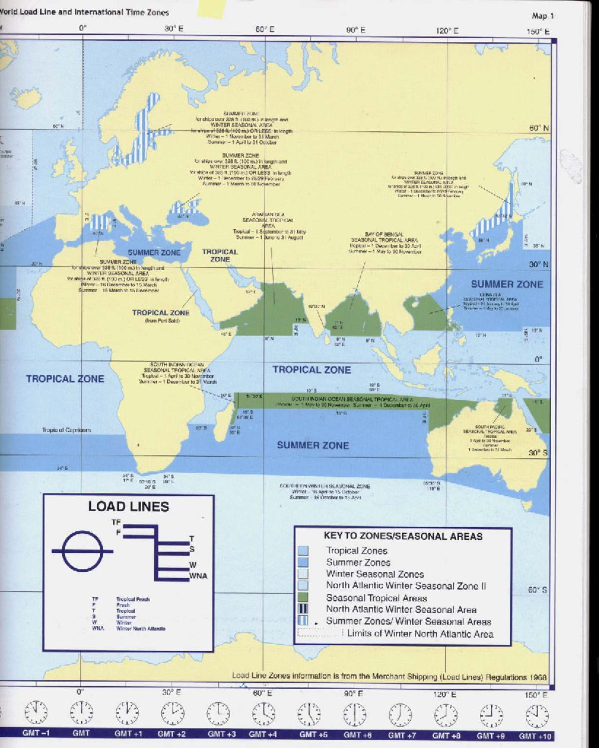 Load Line Zones and International Time Zones Map for Ships (Pta 14824 ...