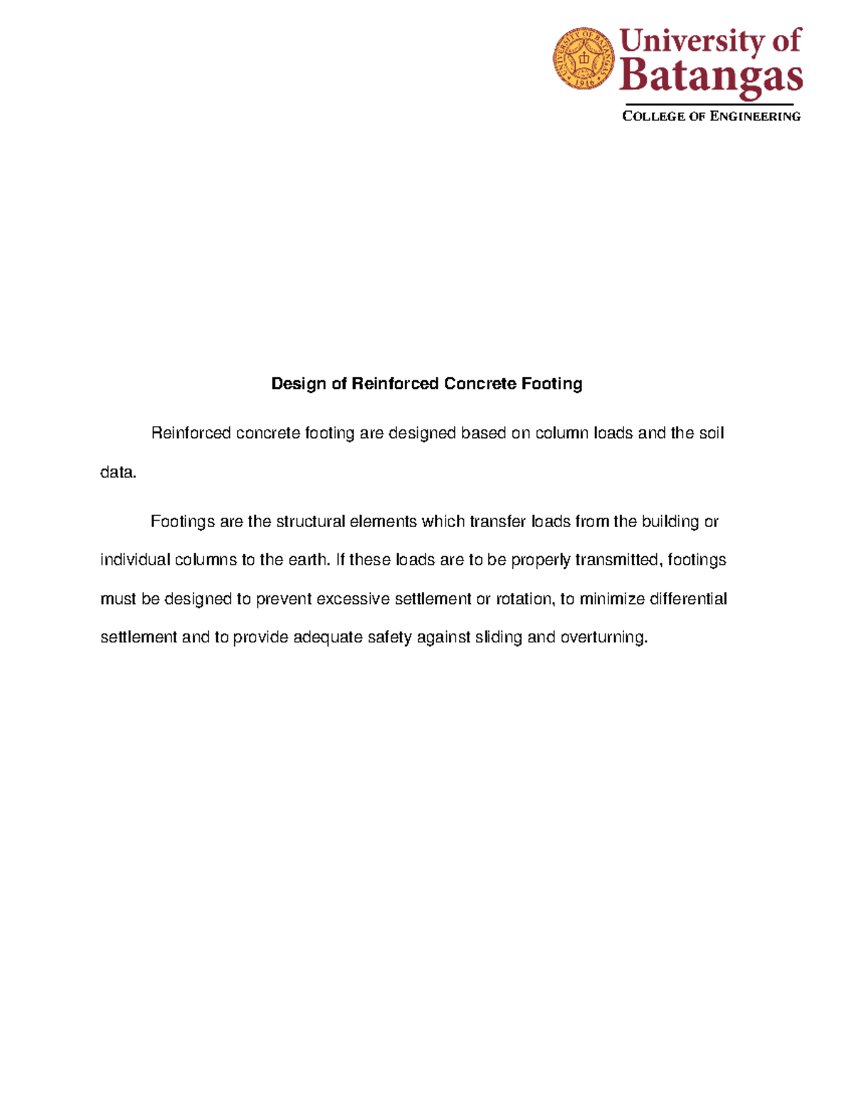 RCD 2 - Lab Thesis: Design of Reinforced Concrete Footings - Studocu
