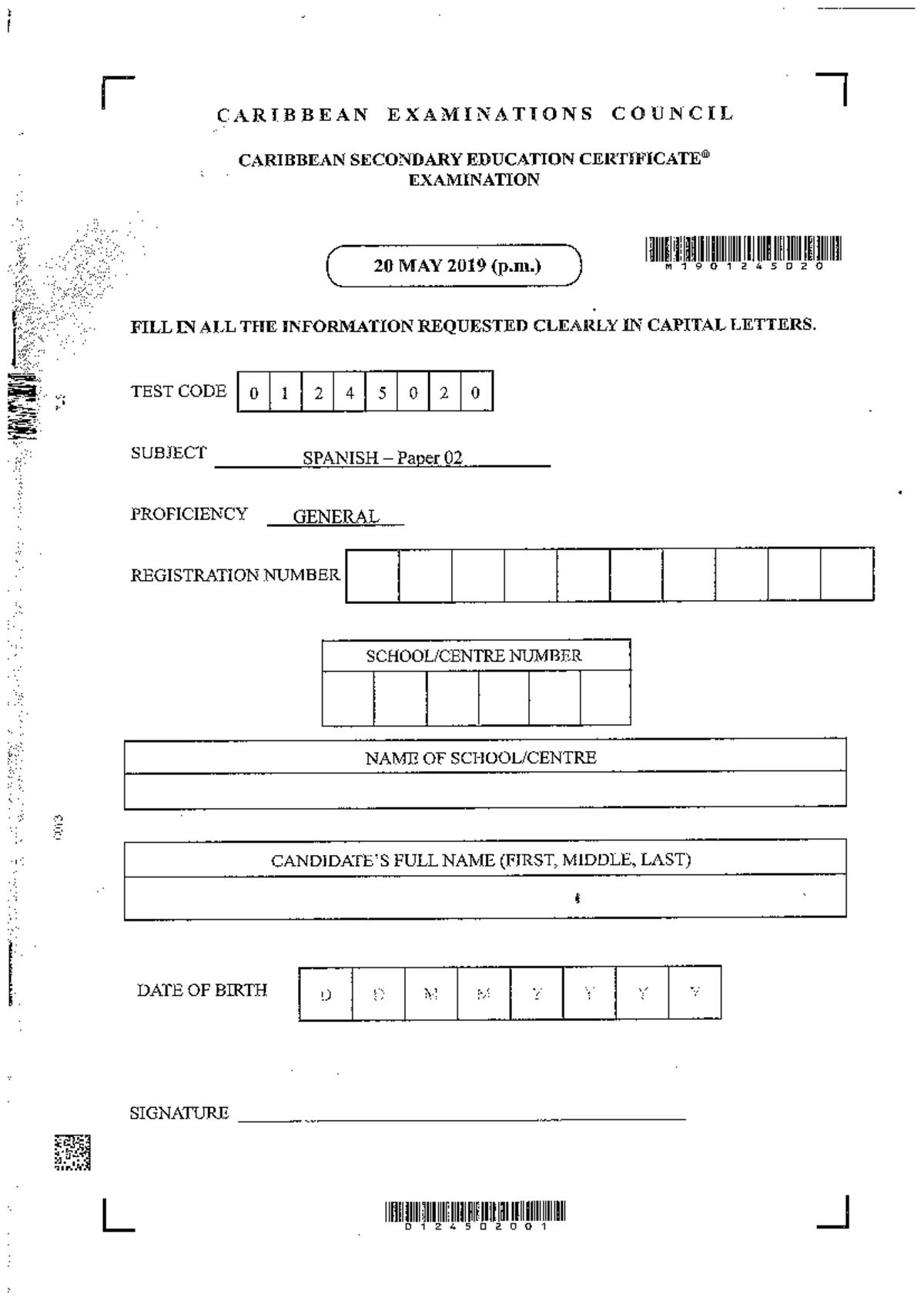 Spanish 5020 CSEC Paper 02 - May/June 2019 Exam Questions - Studocu
