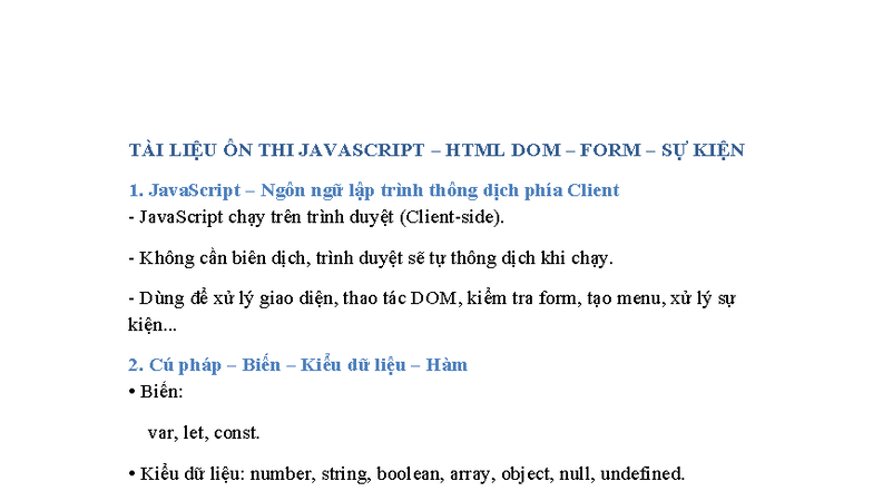 Tài Liệu Ôn Thi JS DOM: Sự Kiện và Kiểm Tra Form - SDFSDF - Studocu