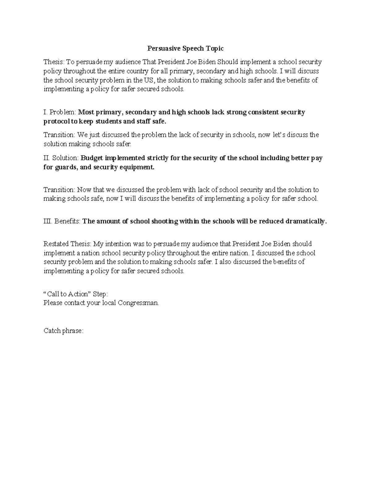 Persuasive Speech: Implementing National School Security Policy - Studocu