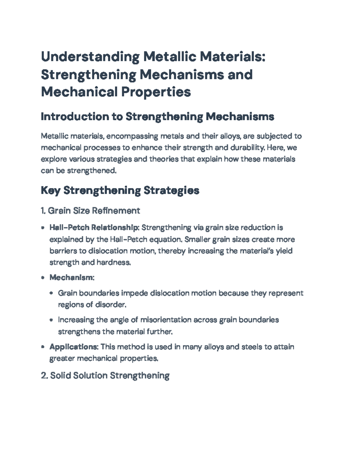Mechanisms of Strengthening & Mechanical Properties of Metallic ...