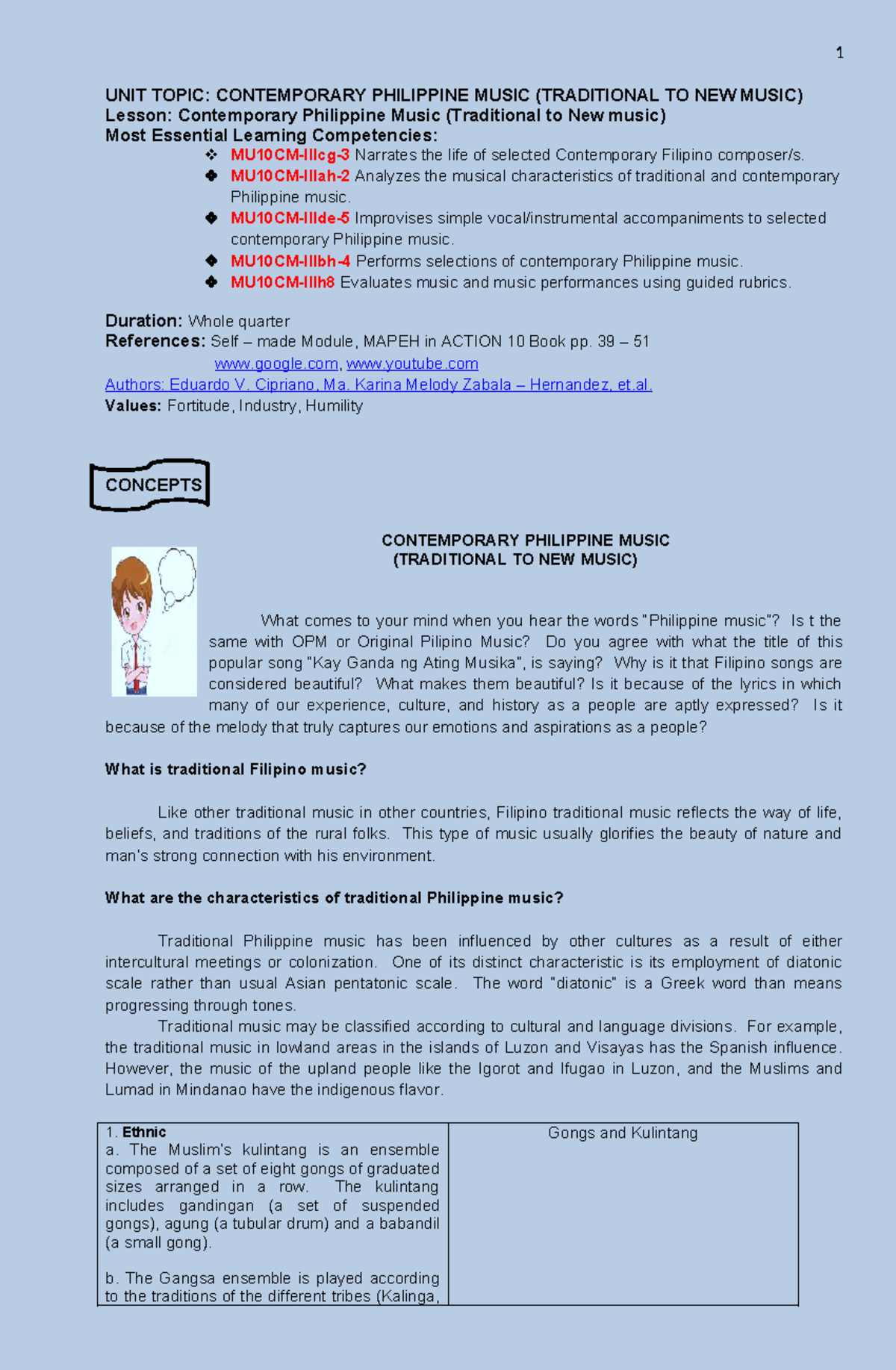 MAPEH 10 Module on Contemporary Philippine Music (3rd Quarter) - Studocu