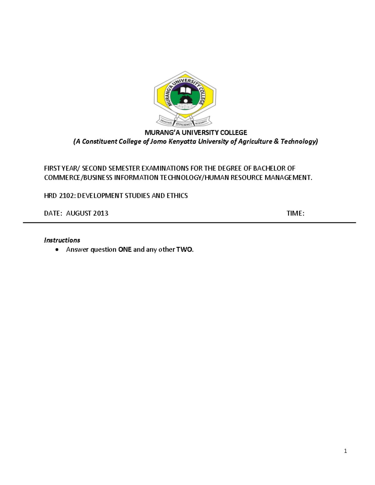 HRD 2102 - Development Studies AND Ethics - 1 MURANG’A UNIVERSITY ...