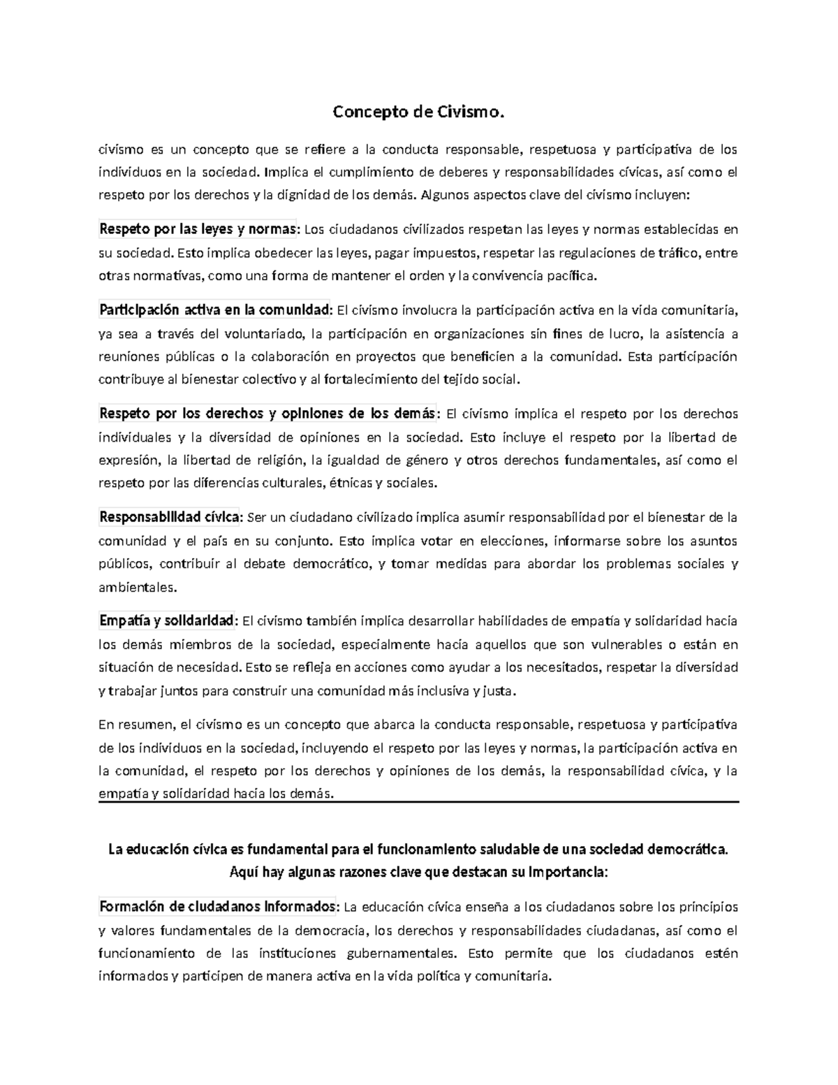 Concepto de Civismo en la Educación Cívica - Septimo Grado - Studocu
