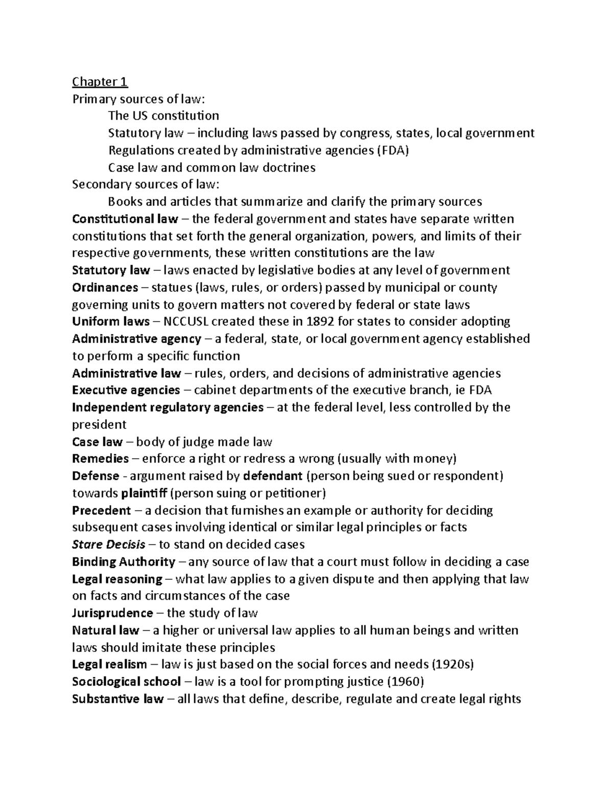 Chapter 1 - Legal Sources Overview Lecture Notes 1-5 - Studocu