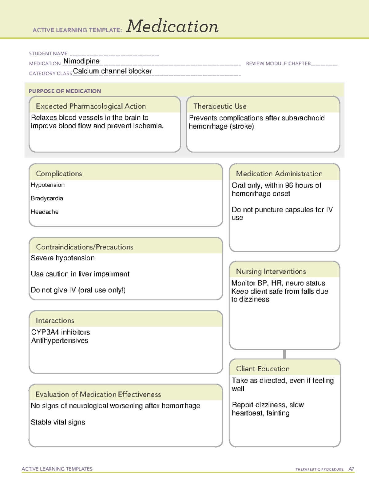Active Learning Template: Medication Review & Nursing Interventions ...