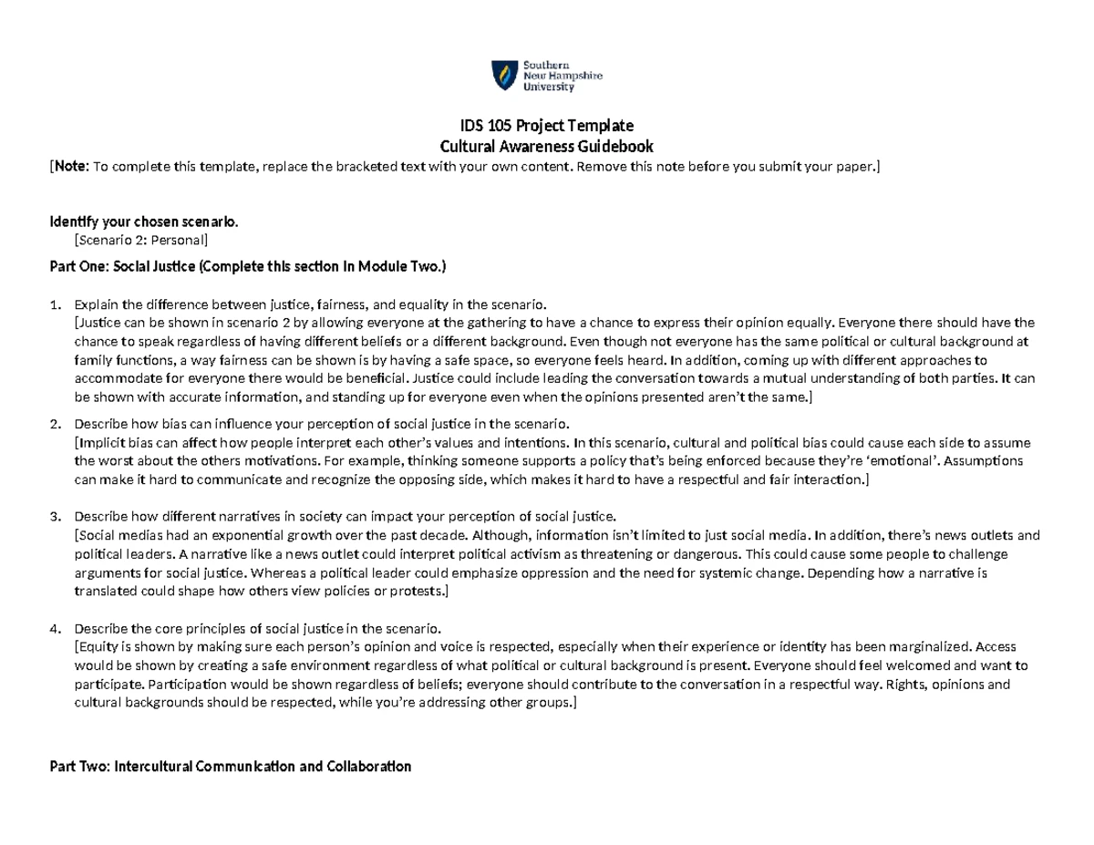 IDS 105 Project: Cultural Awareness Guidebook Template - Studocu