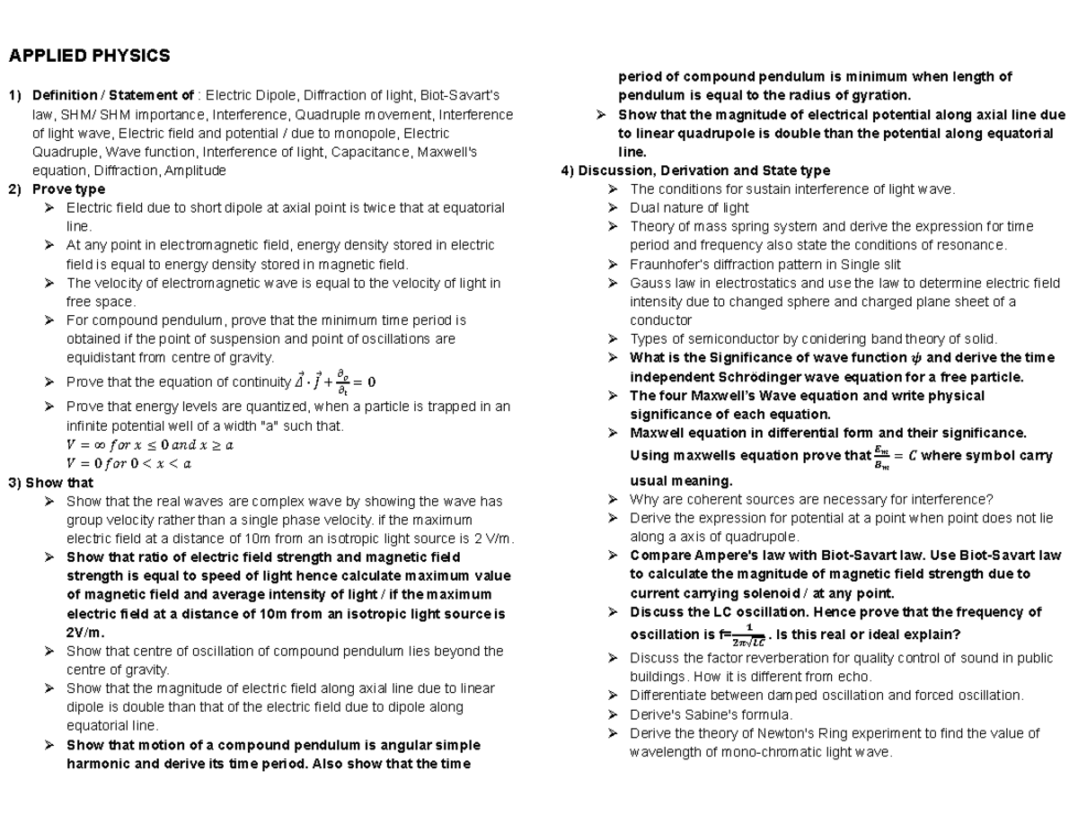 Applied Physics (AP) Final Exam: Key Concepts & Problem Solving - Studocu