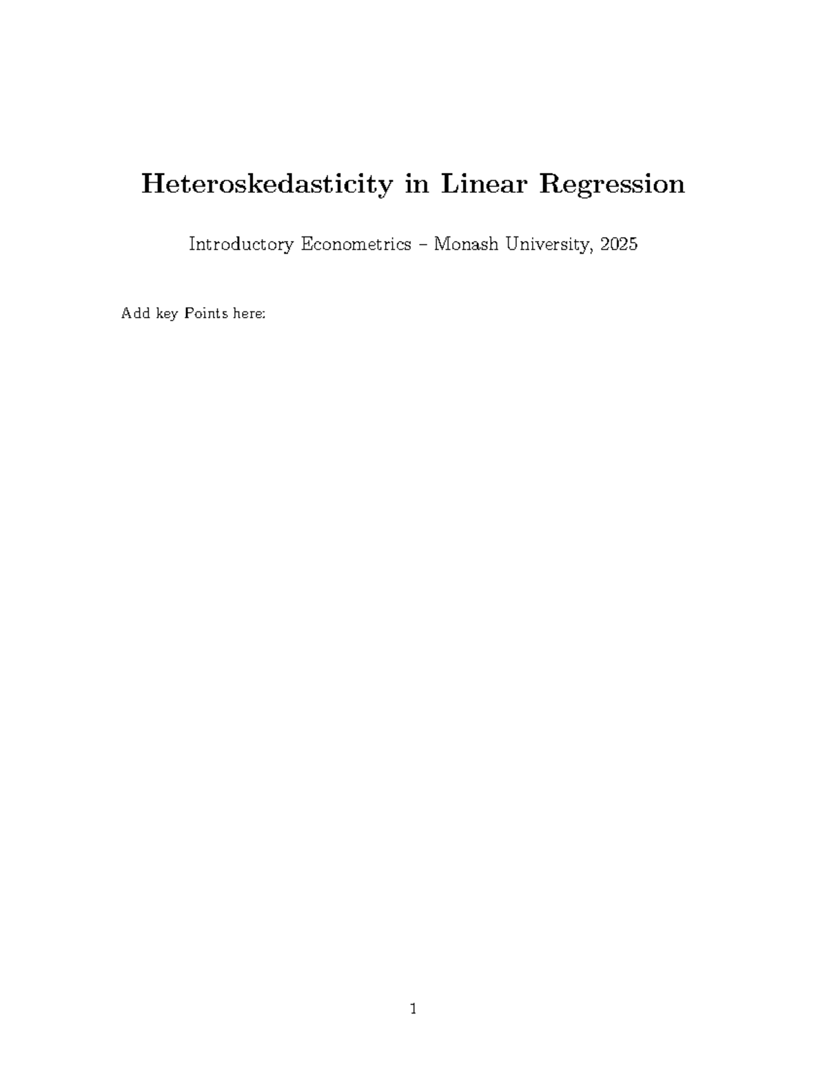 Heteroskedasticity in Linear Regression: Key Points Summary (ECO101 ...