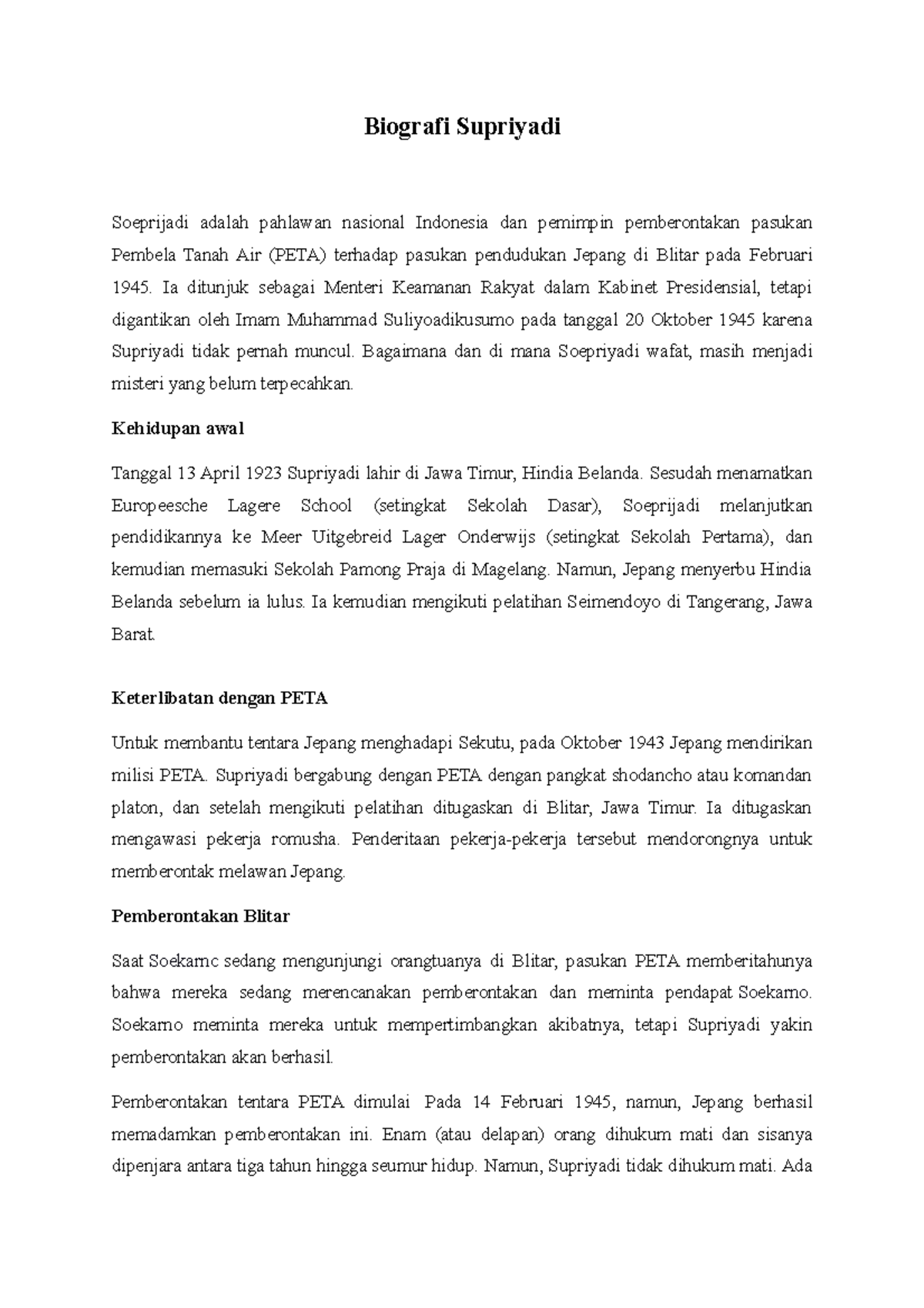 Biografi Supriyadi: Pahlawan Nasional dan Pemimpin Pemberontakan PETA ...