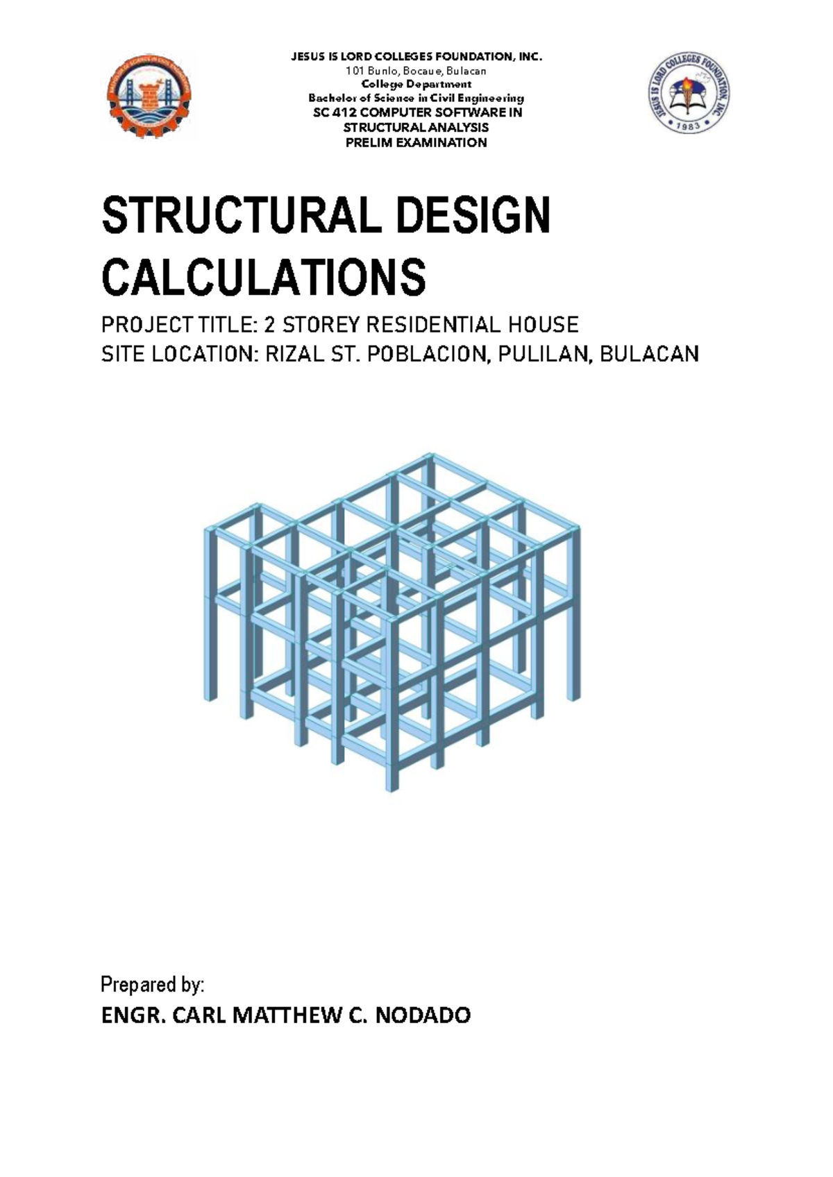 SC 412 Prelim Exam: Structural Design Calculations for 2-Storey House ...