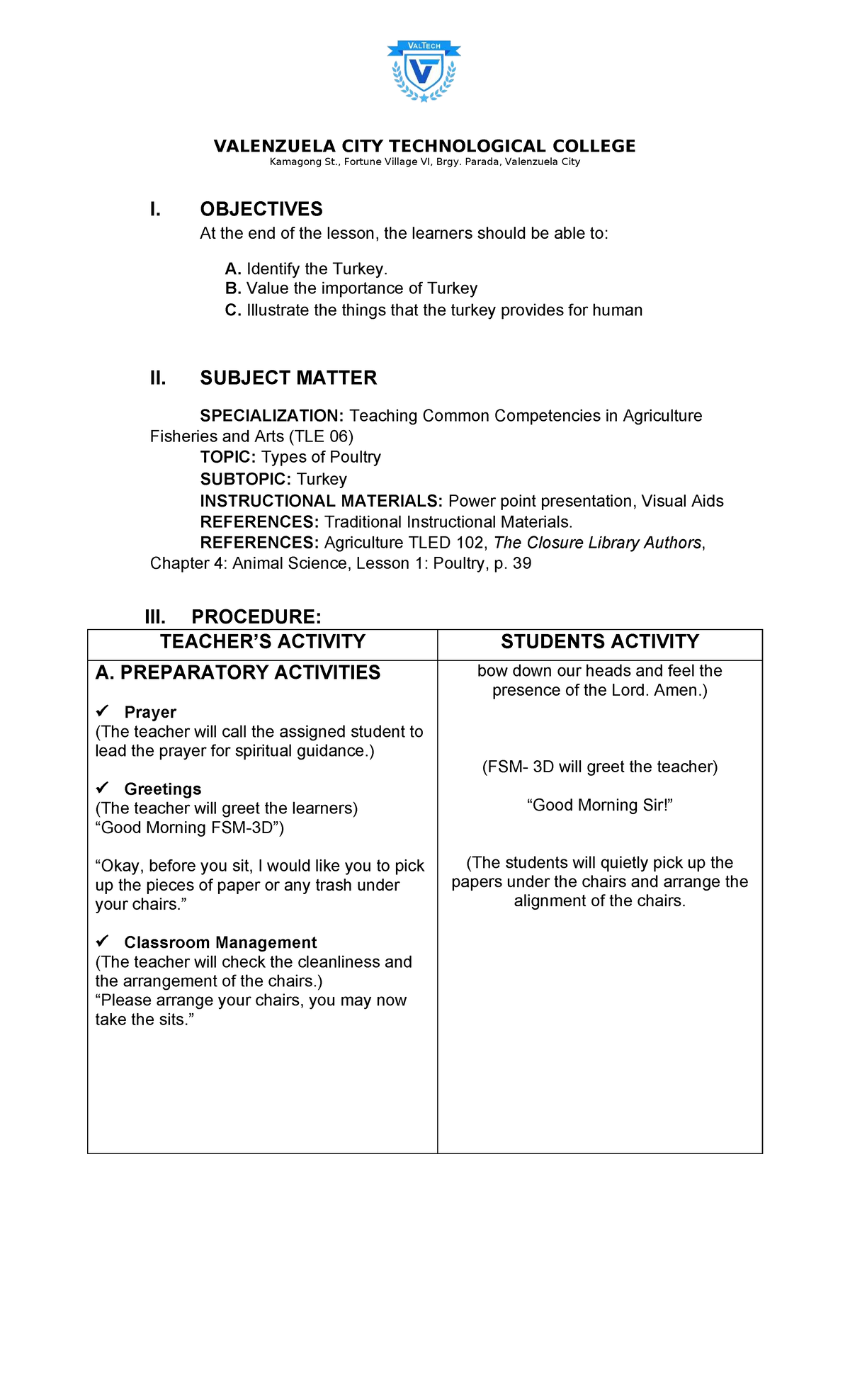 TLE 06 Lesson Plan: Understanding Turkeys and Their Benefits - Studocu