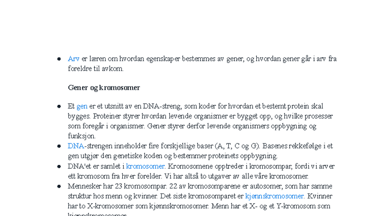 Biologi 2: Arv, gener og nedarvingsmønstre - Studocu