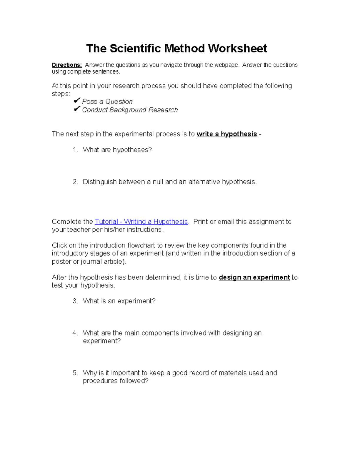 Scientific Method Worksheet: Steps & Questions for Experiment Design ...
