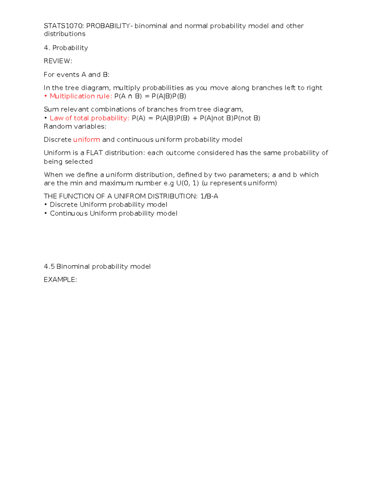 STATS1070: Week 5 Review on Binomial & Normal Probability Models - Studocu