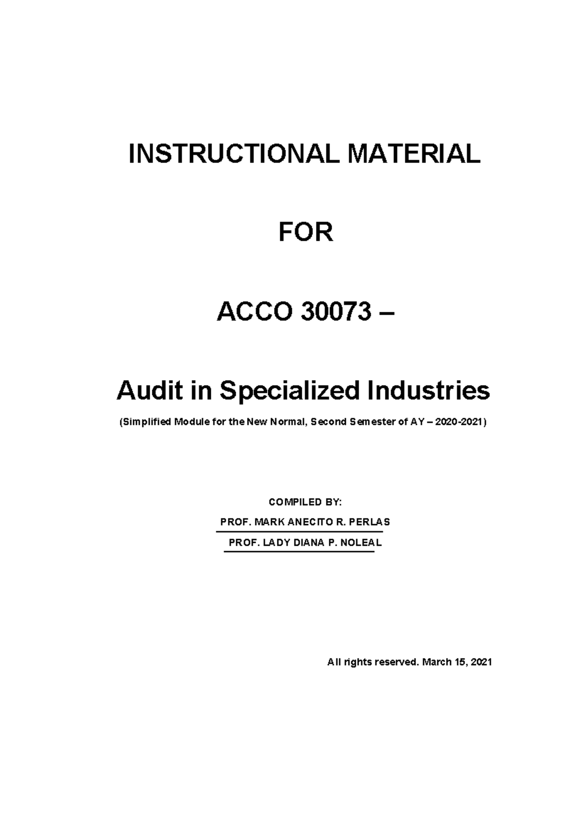Instructions for ACCO 30073 – Audit in Specialized Industries Module ...