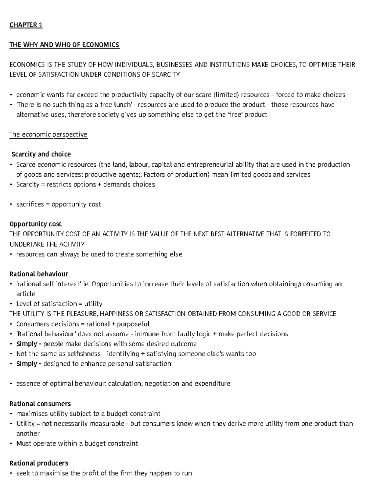 Economics 101: Chapter 1 - Understanding Scarcity and Choices - Studocu
