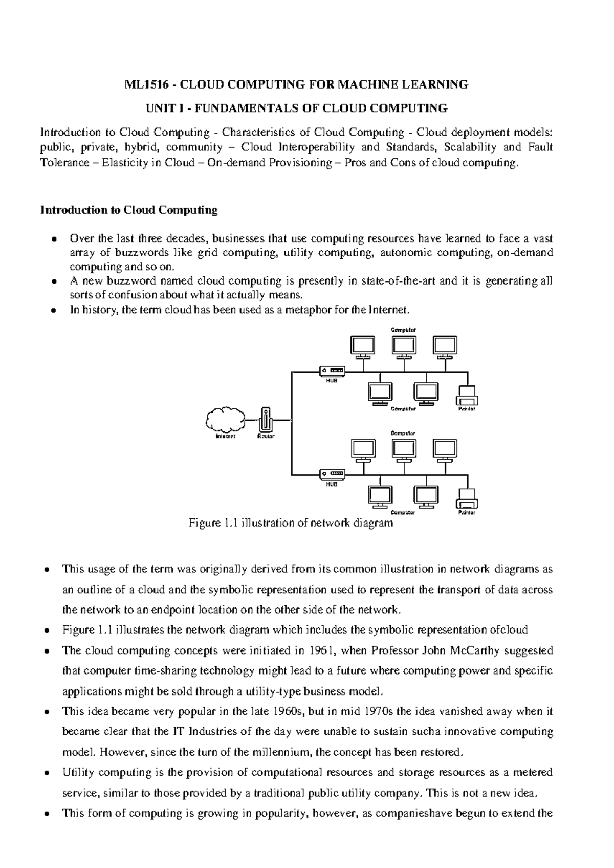 CCML Unit I: Fundamentals of Cloud Computing Overview - Studocu
