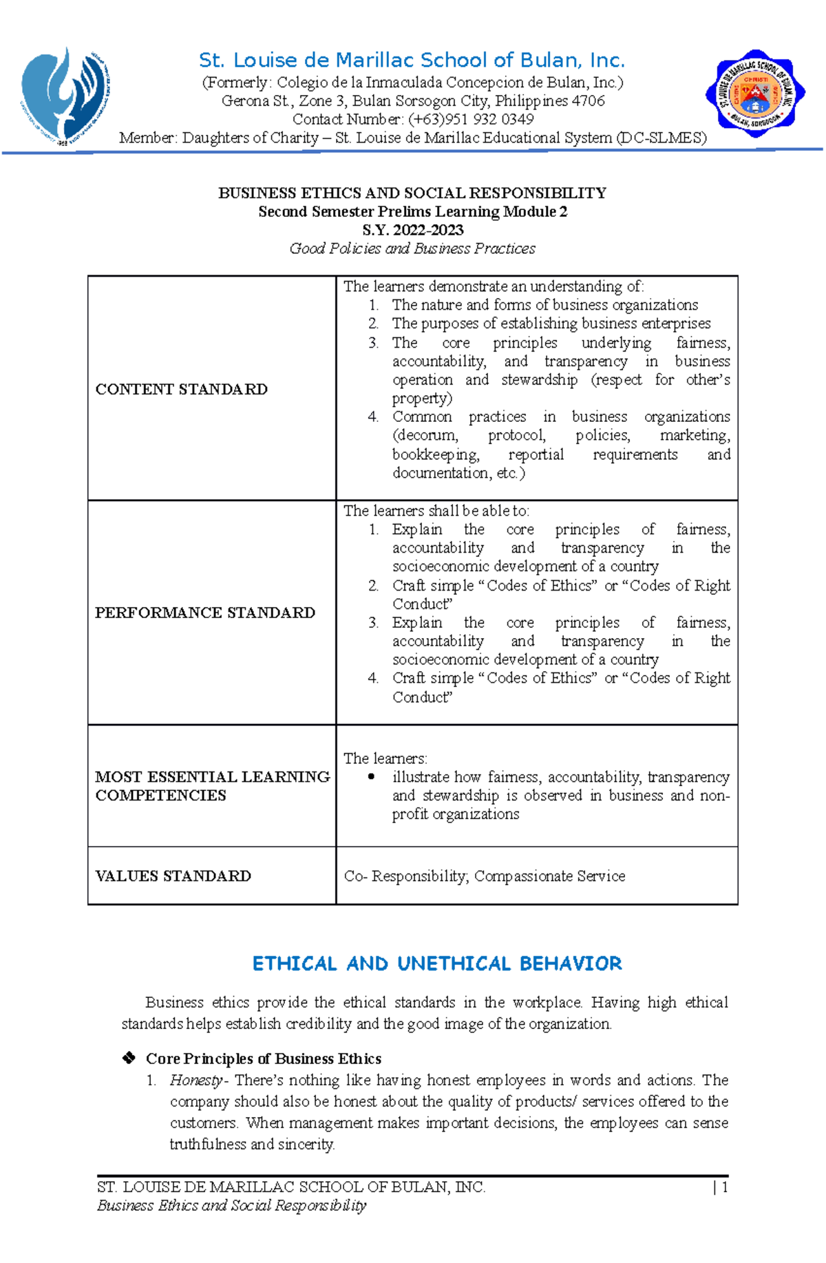 Business Ethics Prelims Module 2: Key Concepts & Practices - Studocu