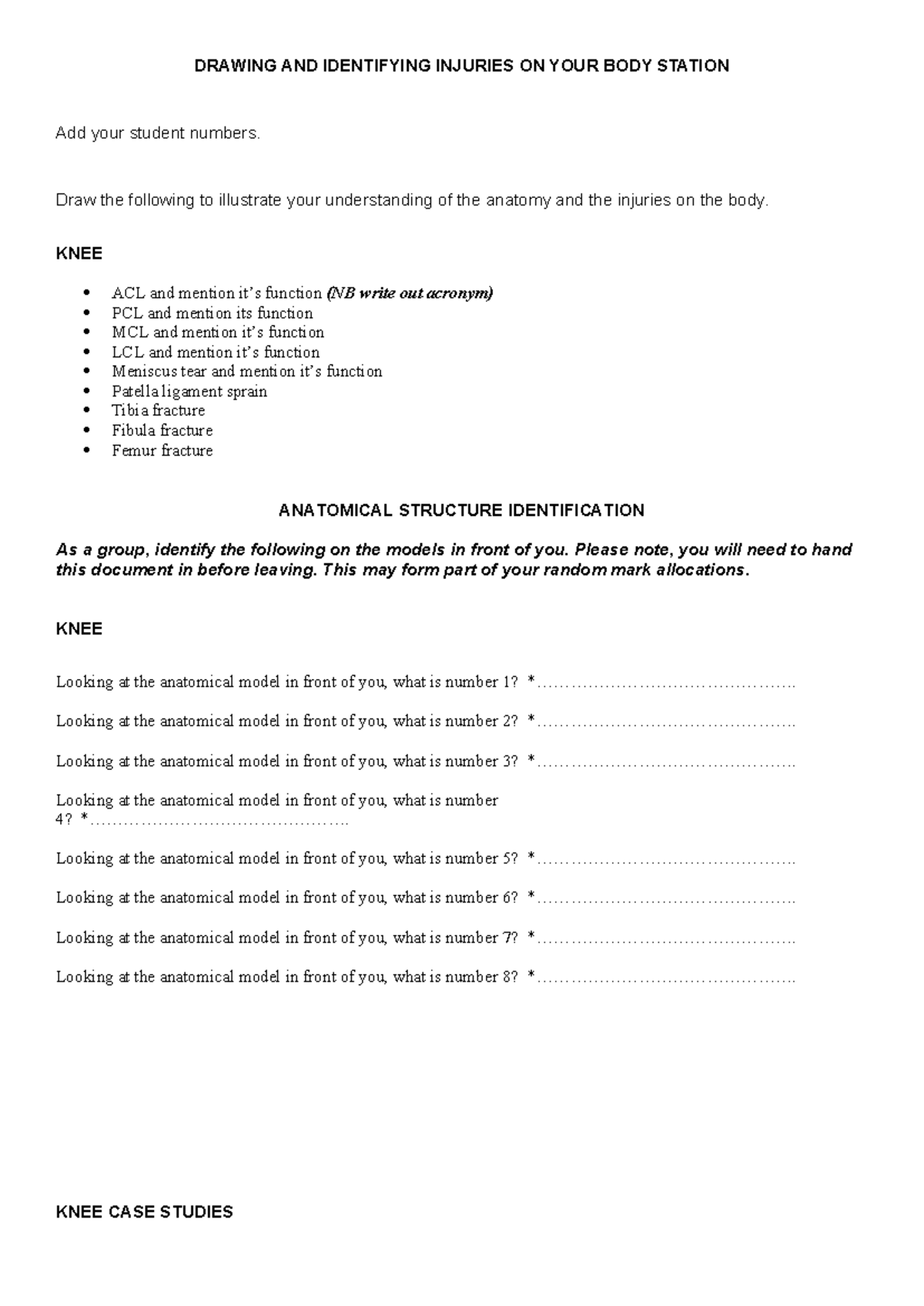 KNEE INJURY IDENTIFICATION STATION 6 - HELPFUL NOTES - Studocu