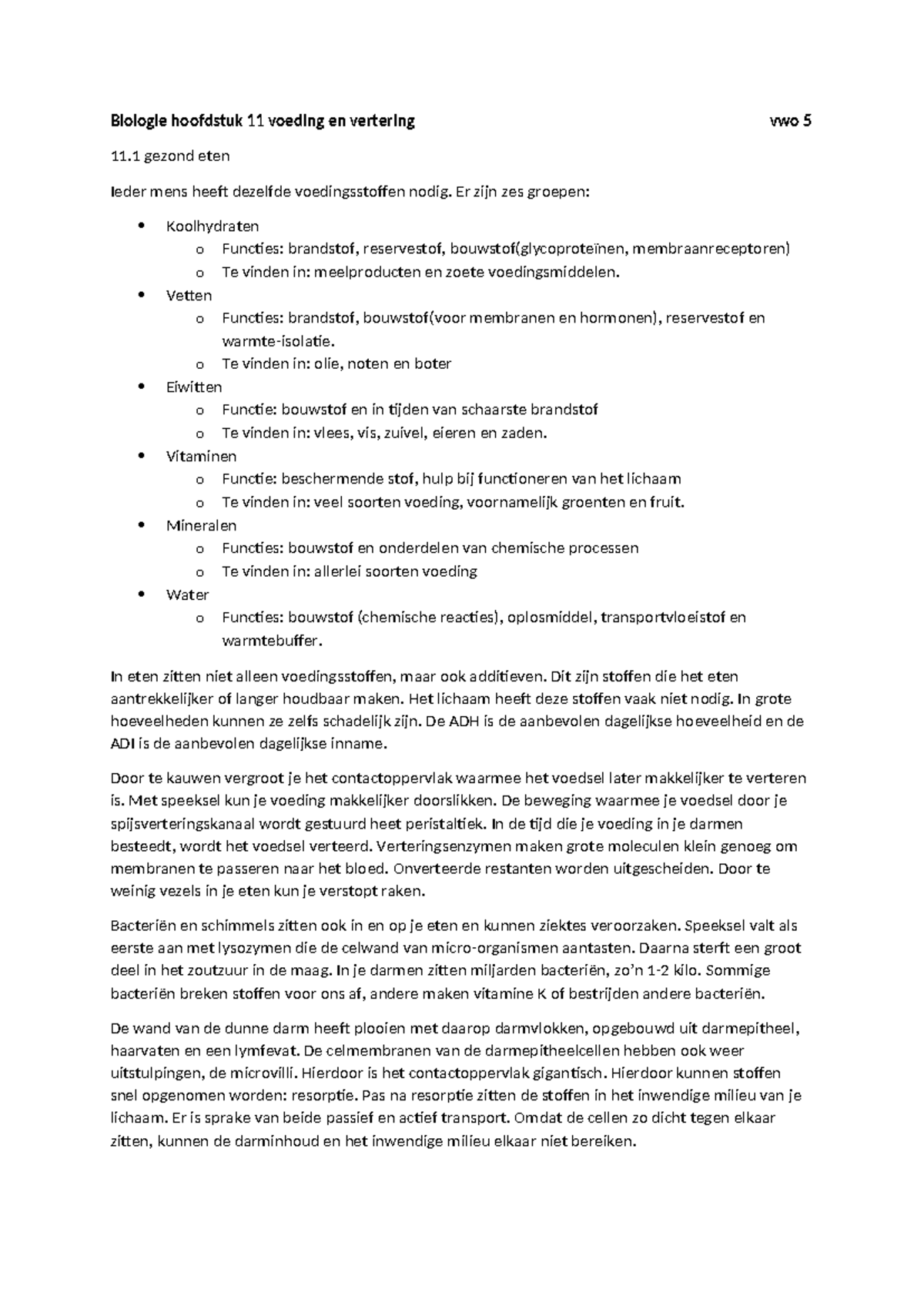 Biologie Hoofdstuk 11: Voeding en Vertering VWO 5 - Gezond Eten en ...