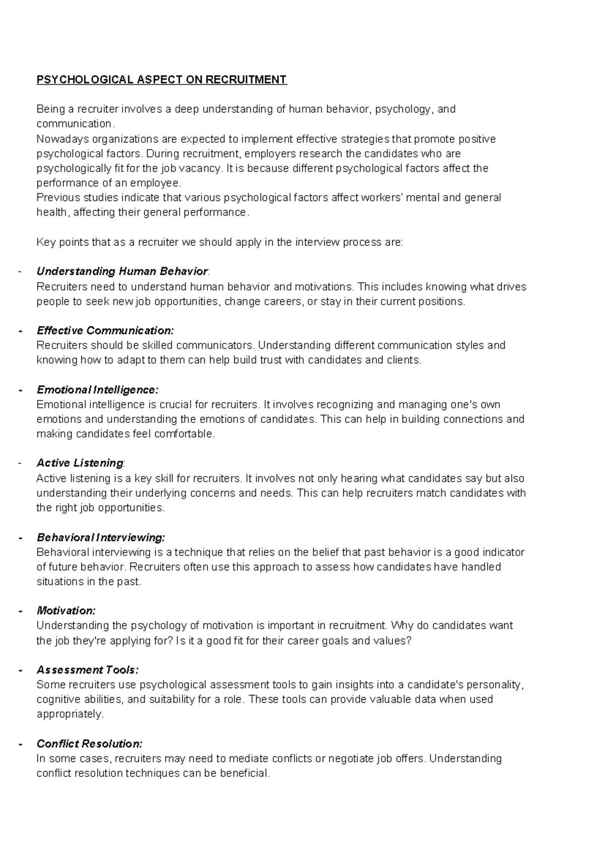 PSY 101: Psychological Factors in Recruitment Strategies and Techniques ...