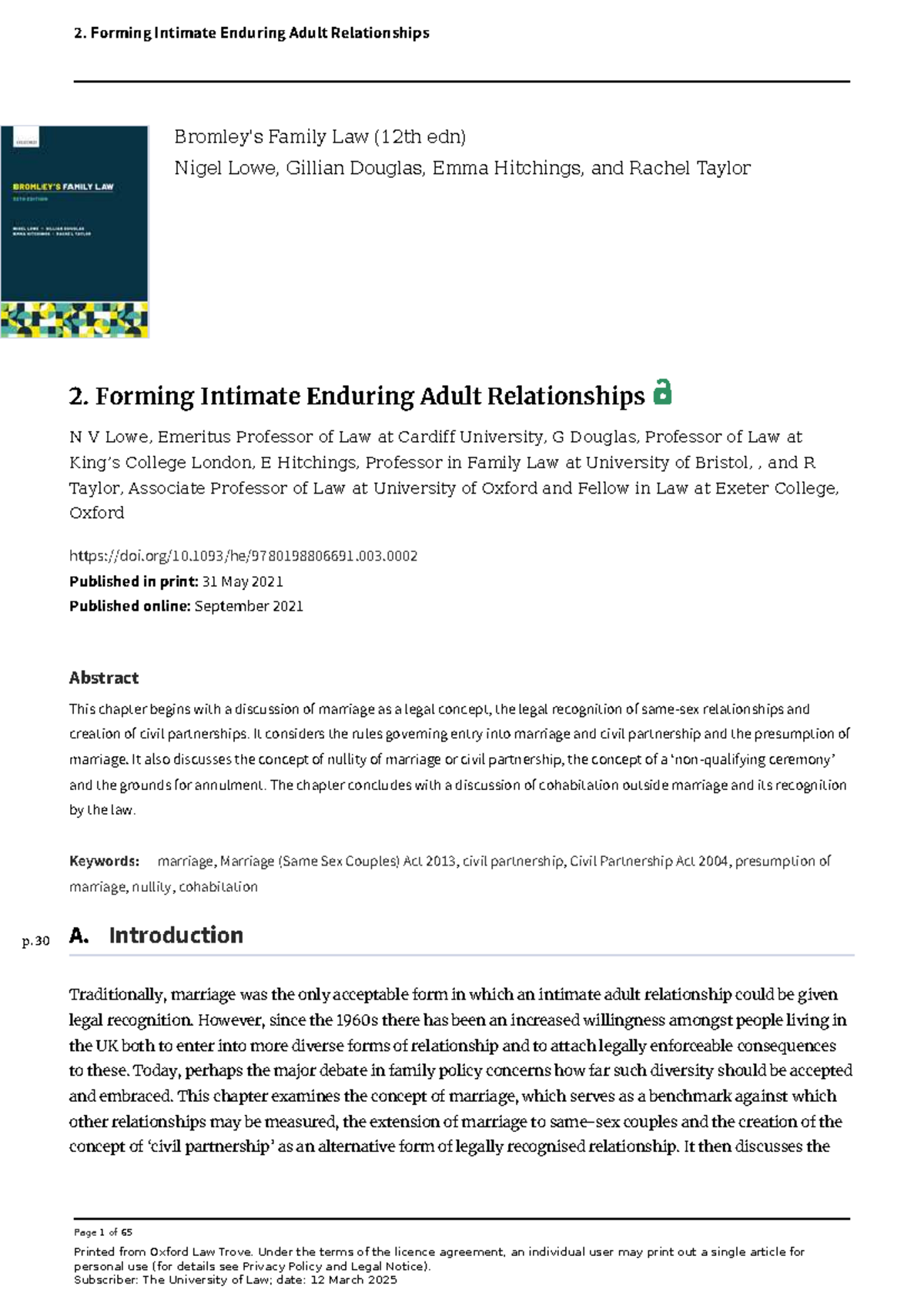 Family Law (12th edn): Forming Intimate Enduring Adult Relationships ...