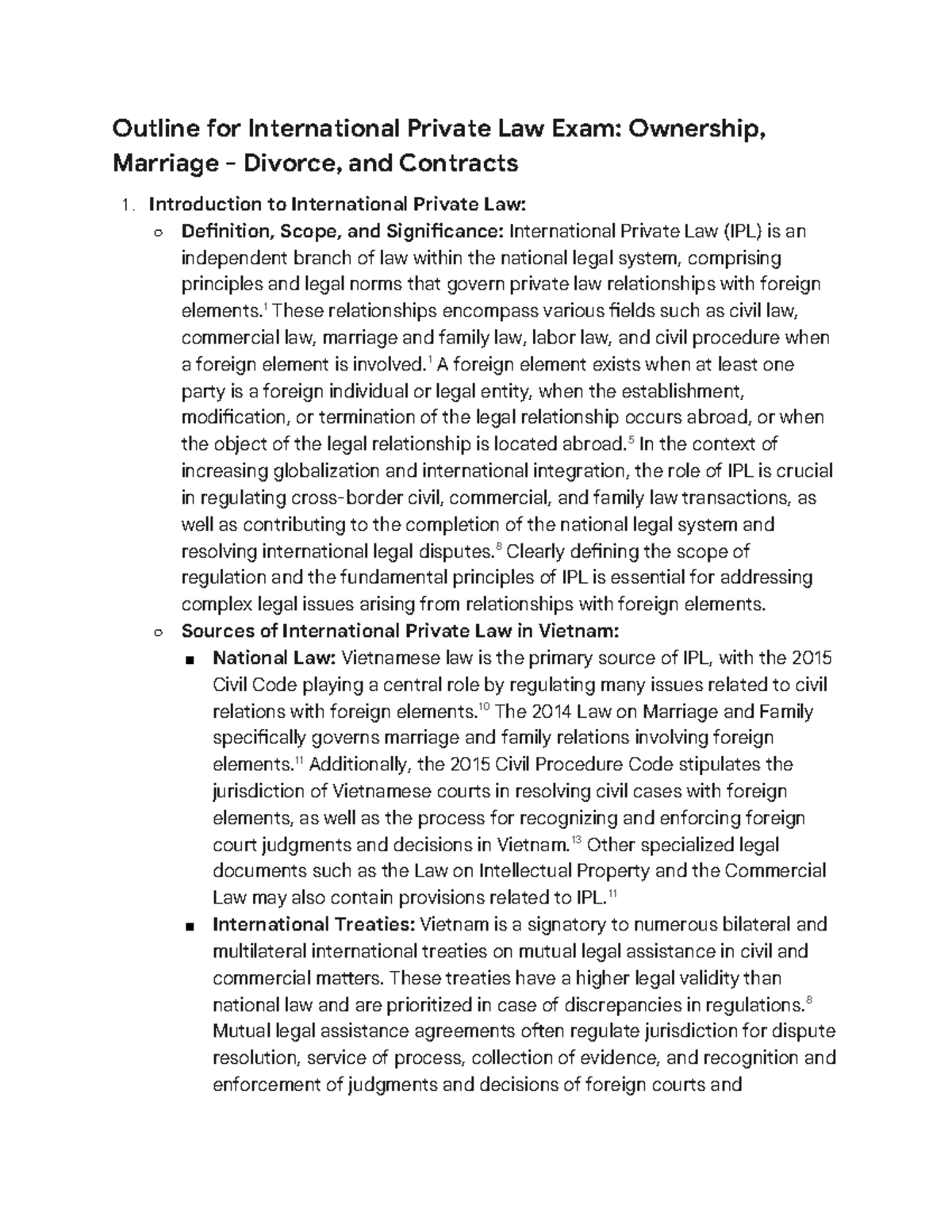 International Private Law Exam Outline: Ownership, Marriage, Divorce ...