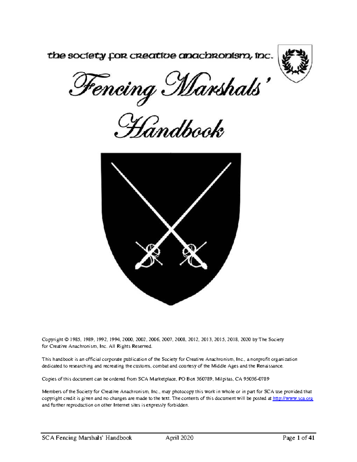 SCA Fencing Handbook - Official Edition April 2020 - Studocu