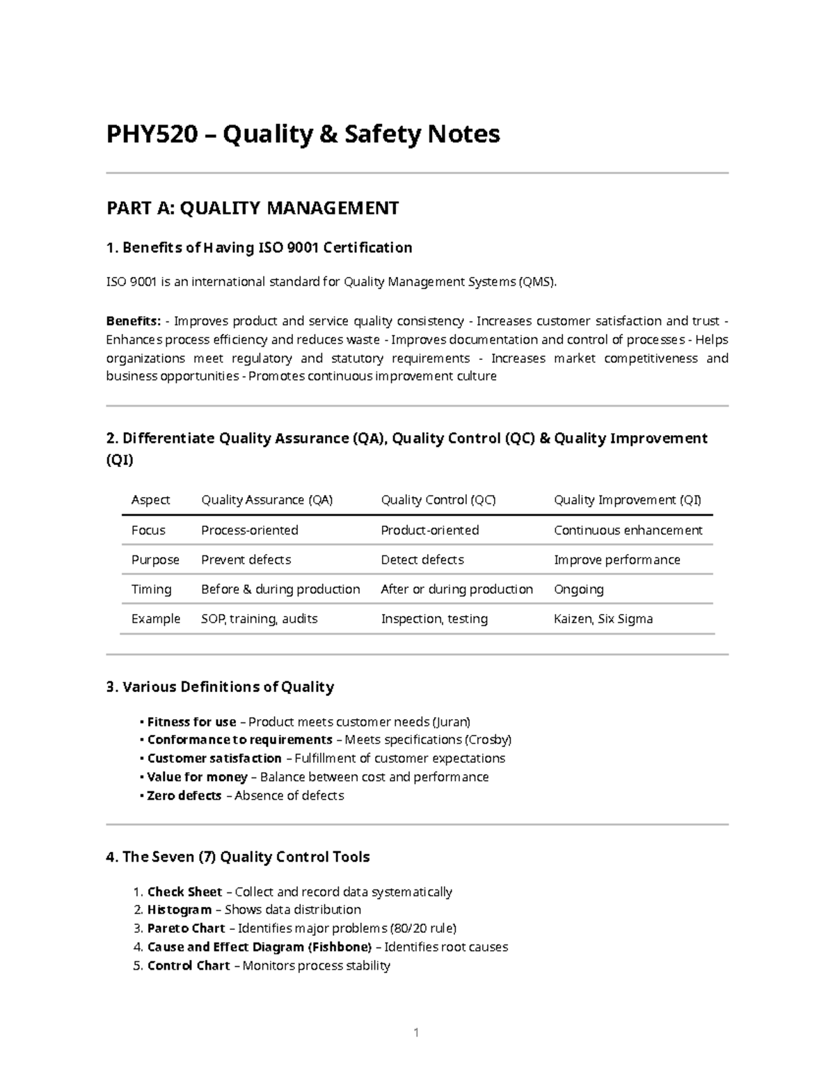 PHY520 Quality & Safety Notes: ISO 9001, QA/QC, SPC & OSHA Insights ...