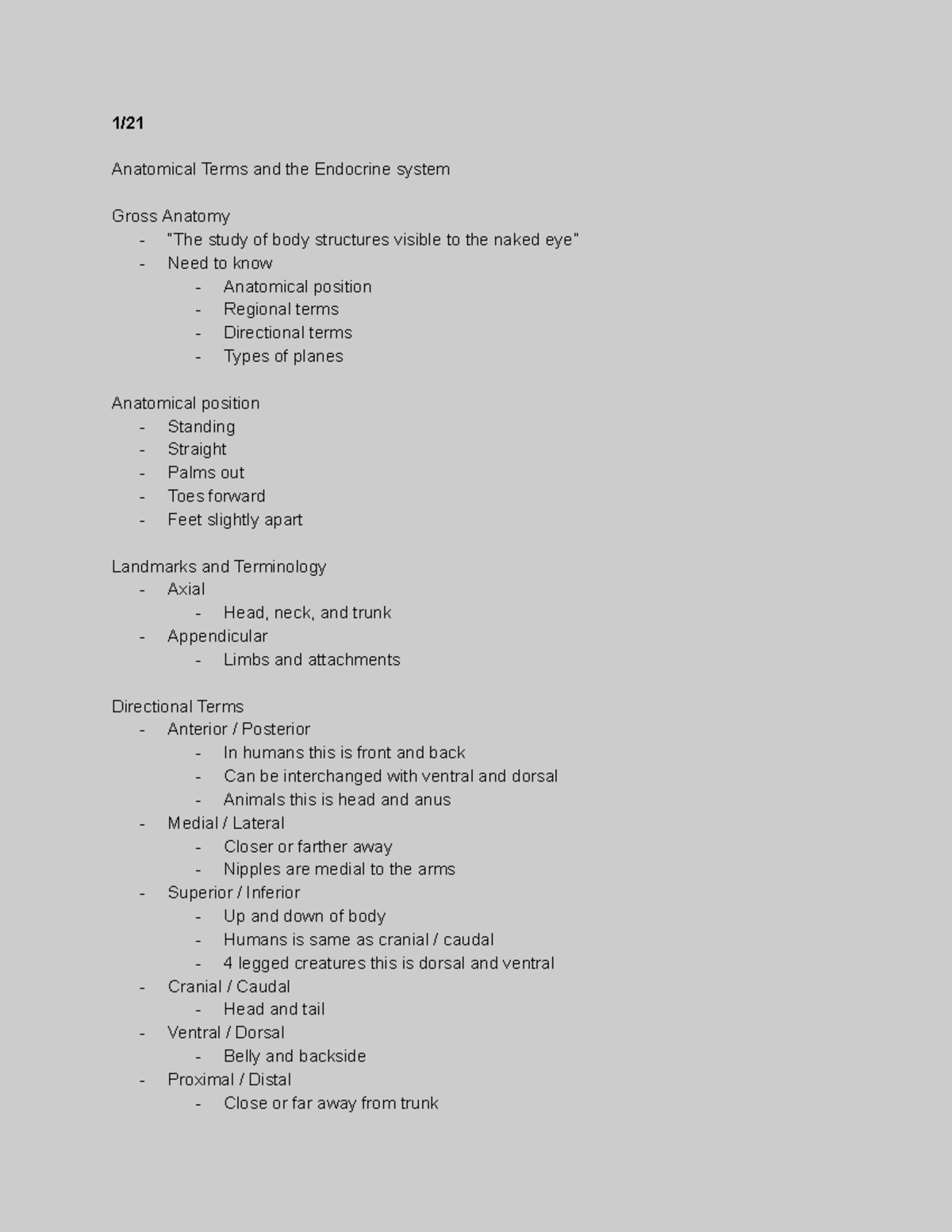 Anatomical Terms & Endocrine System: Gross Anatomy Lab Notes - Studocu